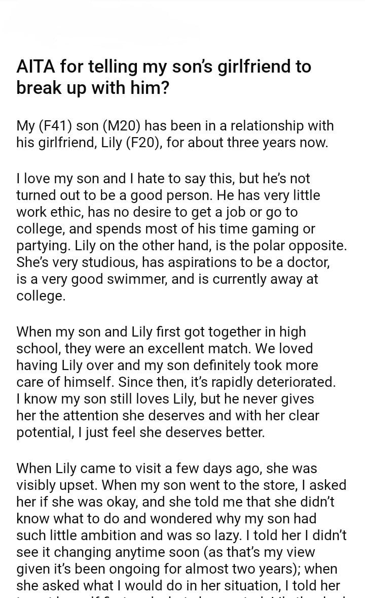 AITA for telling my son’s girlfriend to break up with him? – DJOTD.com