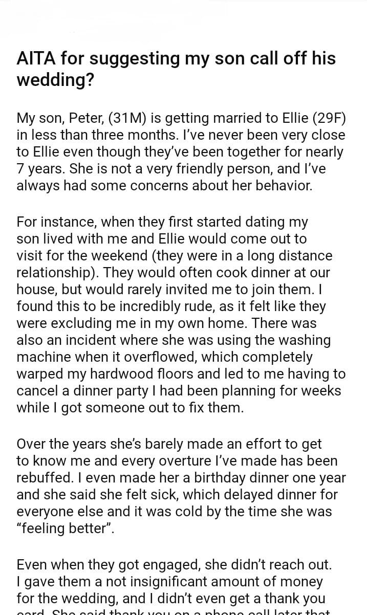 AITA for suggesting my son call off his wedding? – DJOTD.com AITA for suggesting my son call off his wedding? – DJOTD.com