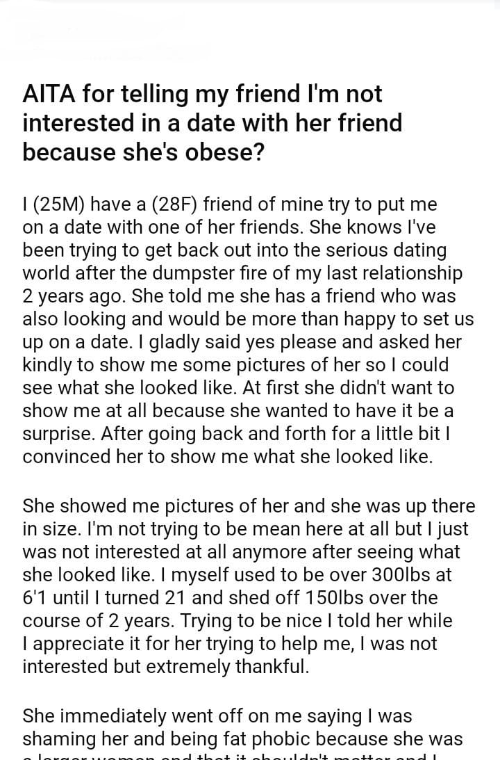 Aita For Telling My Friend Im Not Interested In A Date