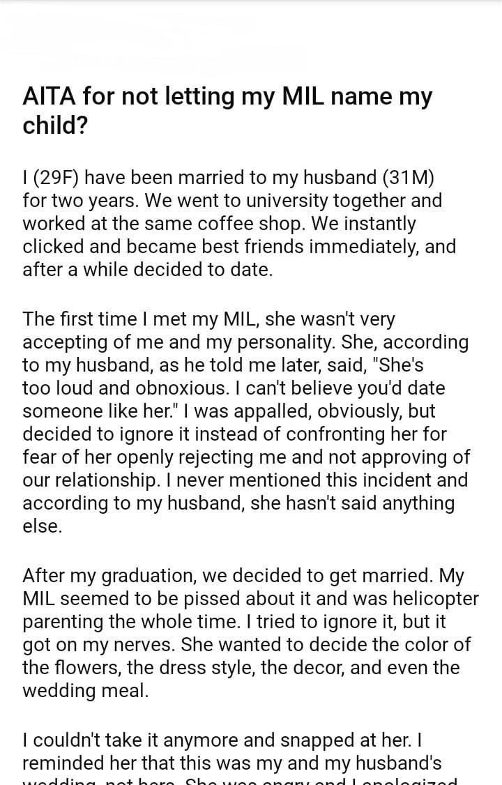 AITA for not letting my MIL name my child? – DJOTD.com