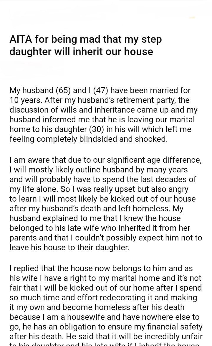 AITA for my step daughter will inherit our house – DJOTD.com