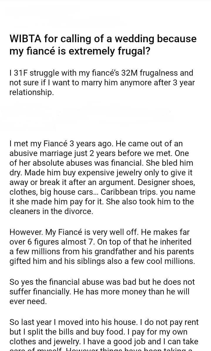 WIBTA for calling of a wedding because my fiancé is extremely frugal? – DJOTD.com