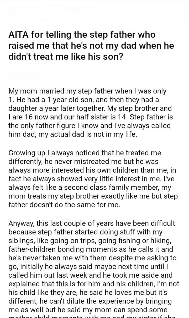 Aita For Telling The Step Father Who Raised Me That Hes Not My Dad