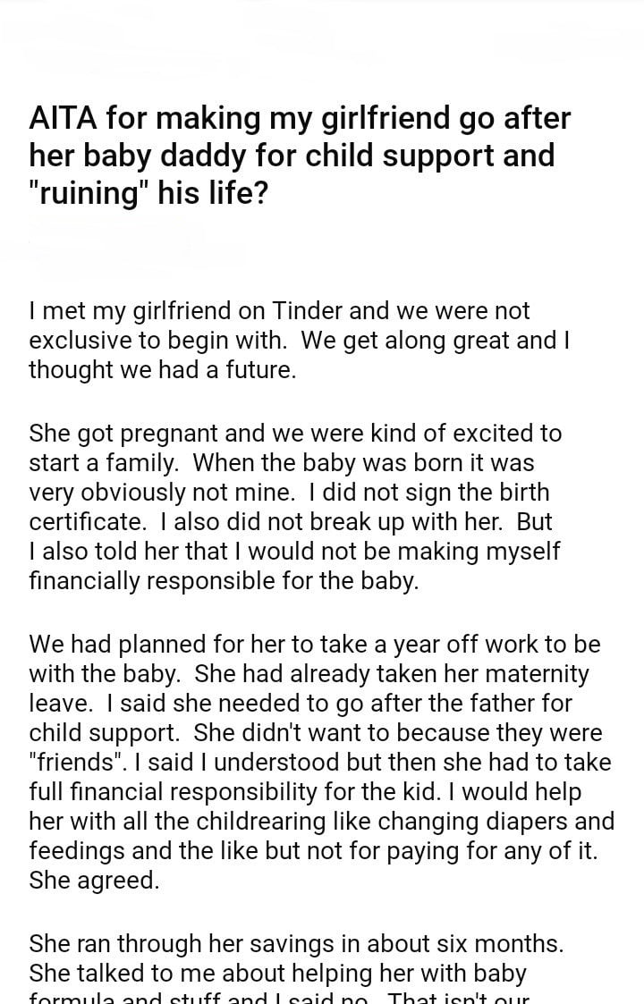 AITA for making my girlfriend go after her baby daddy for child support ...