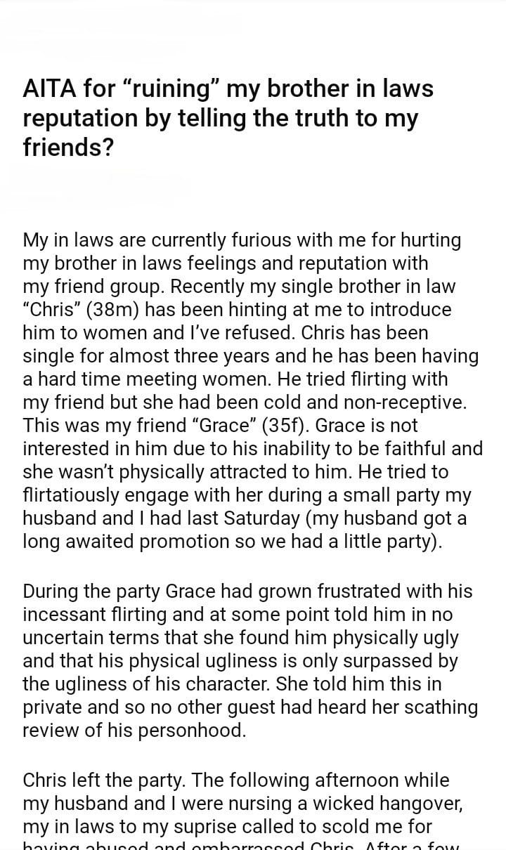 AITA for “ruining” my brother in laws reputation by telling the truth to my friends? – DJOTD.com