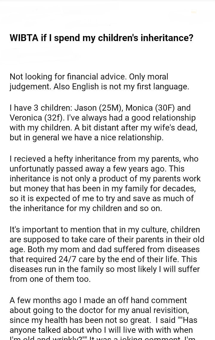 WIBTA if I spend my children’s inheritance? – DJOTD.com
