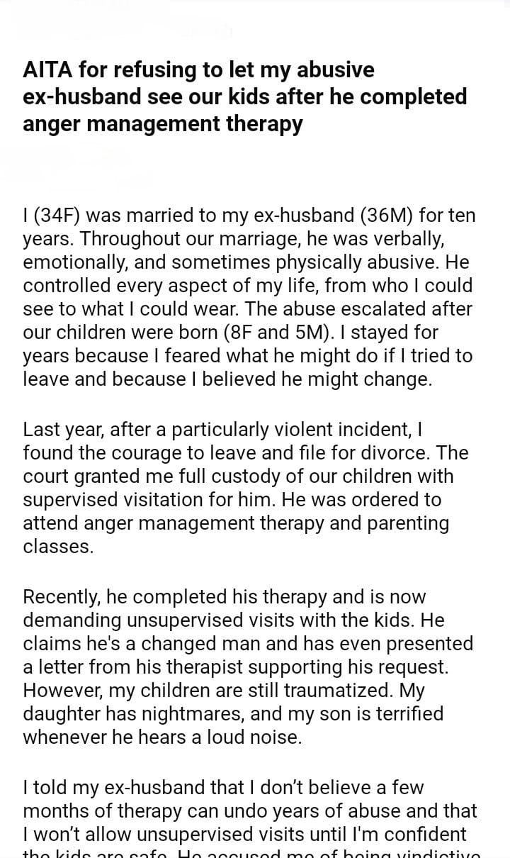AITA for refusing to let my ex-husband see our kids – DJOTD.com