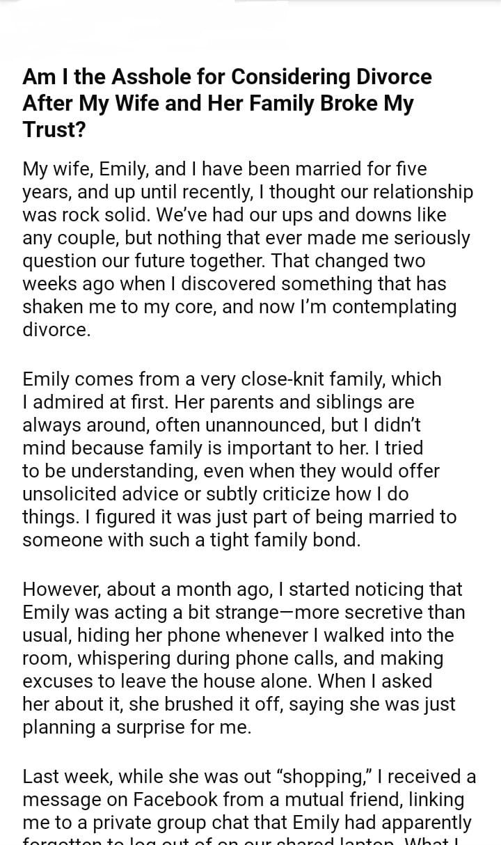 AITA for Considering Divorce After My Wife and Her Family – DJOTD.com