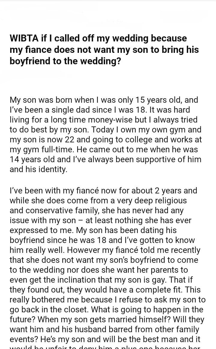 WIBTA if I called off my wedding because my fiance – DJOTD.com