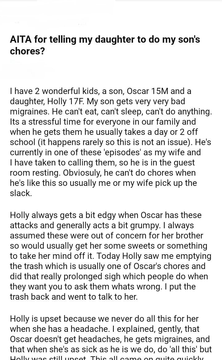 AITA for telling my daughter to do my son’s chores? – DJOTD.com