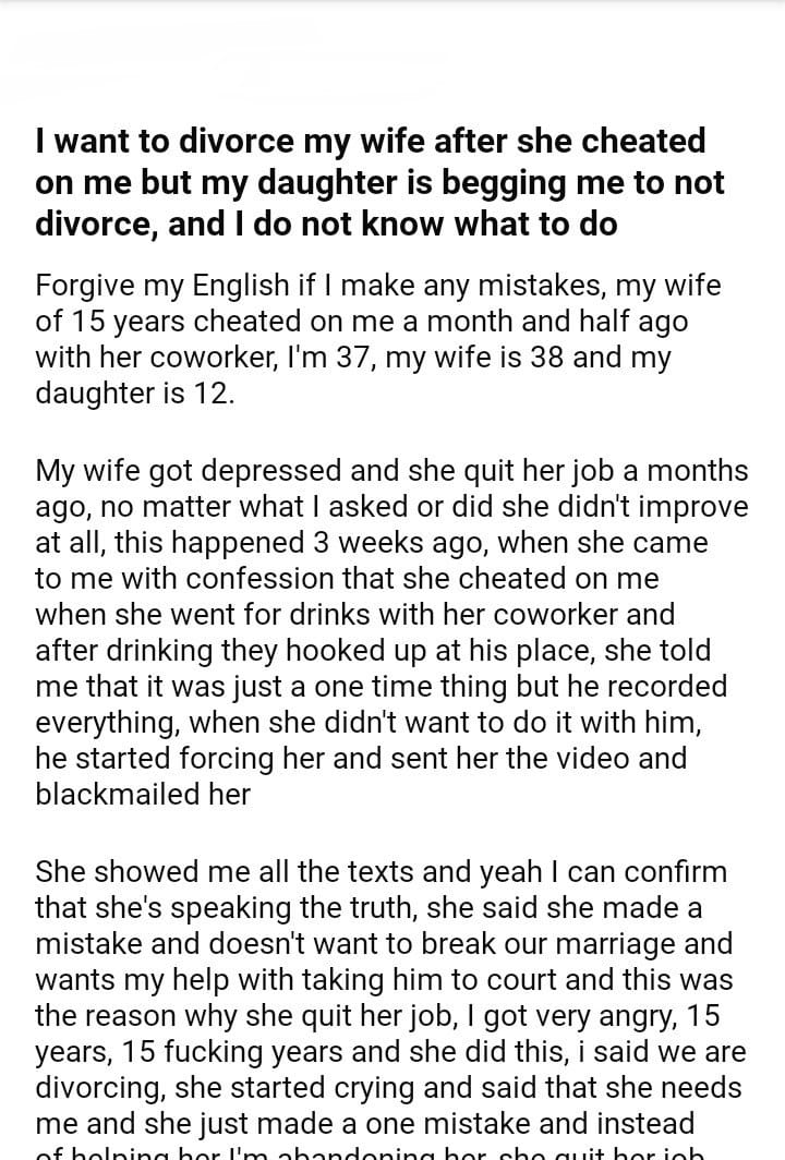 AITA? I want to divorce my wife after what she did and I do not know what to do – DJOTD.com