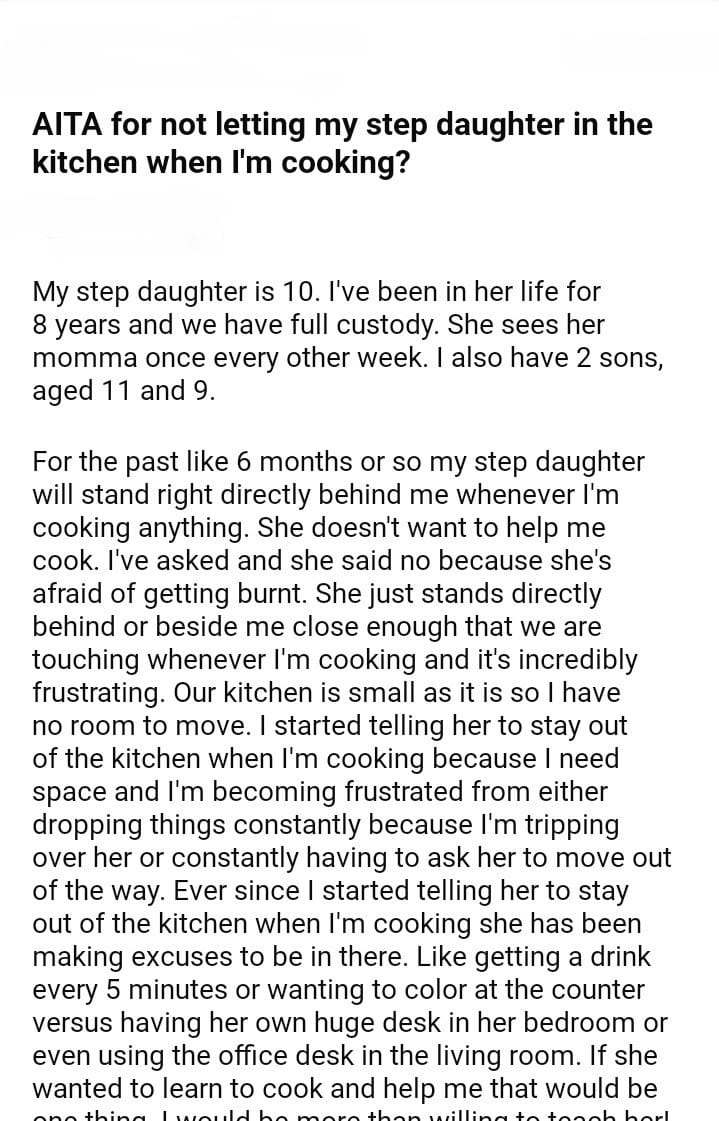 AITA for not letting my step daughter in the kitchen – DJOTD.com
