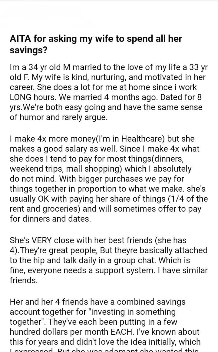 AITA for asking my wife to spend all her savings? – DJOTD.com