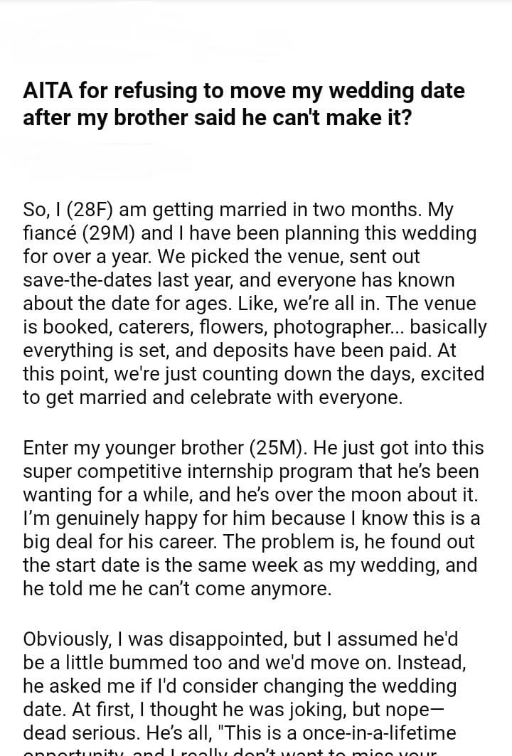 Aita For Refusing To Move My Wedding Date