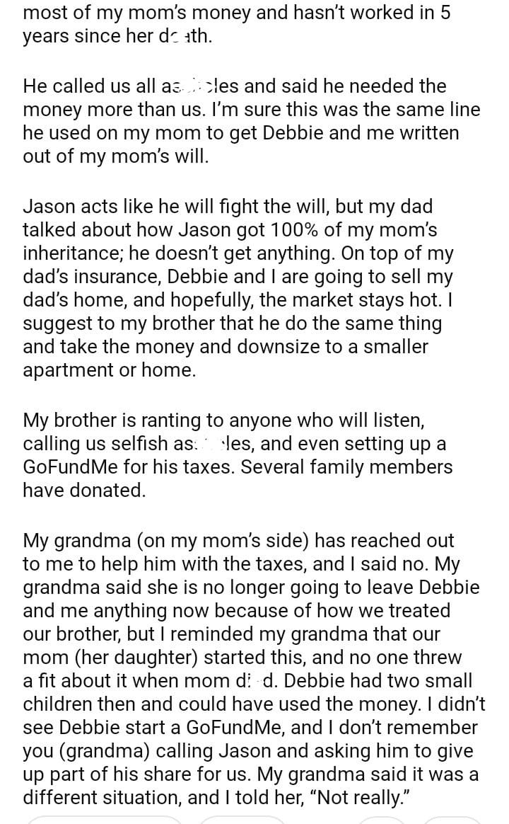 Aita For Not Giving My Brother A Share Of My Inheritance