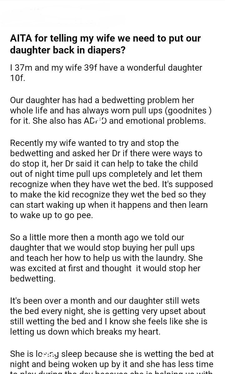 Aita For Telling My Wife We Need To Put Our Daughter