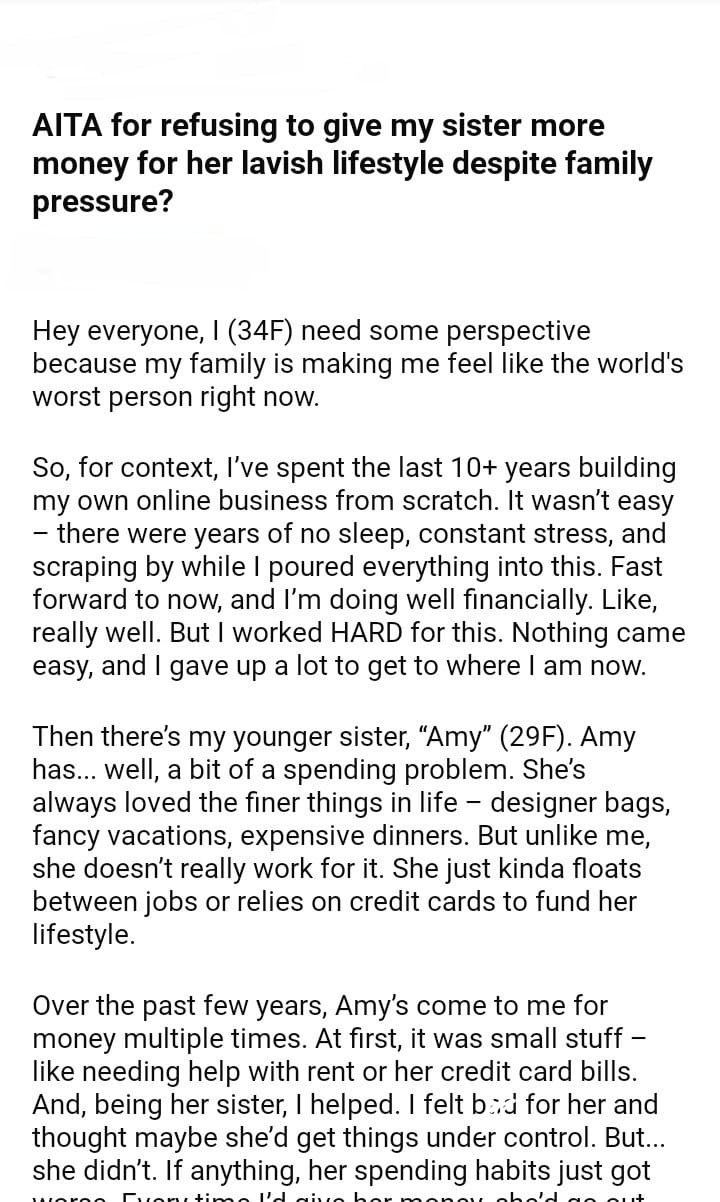 AITA for refusing to give my sister more money – DJOTD.com