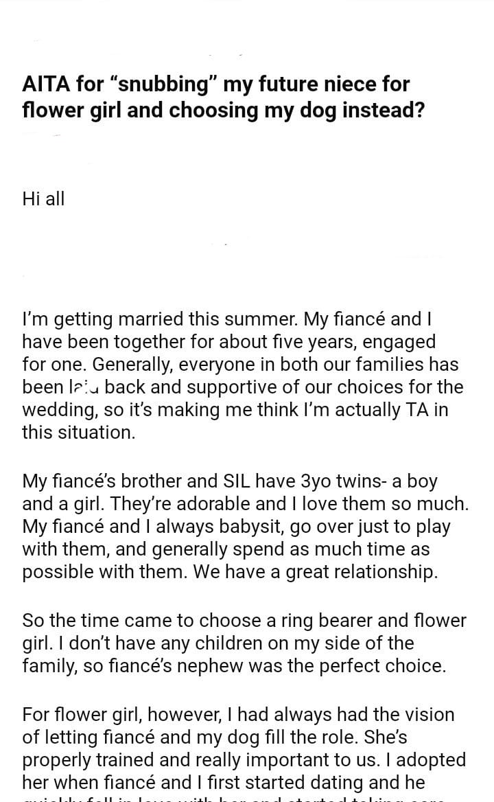 AITA for my future niece for flower girl – DJOTD.com