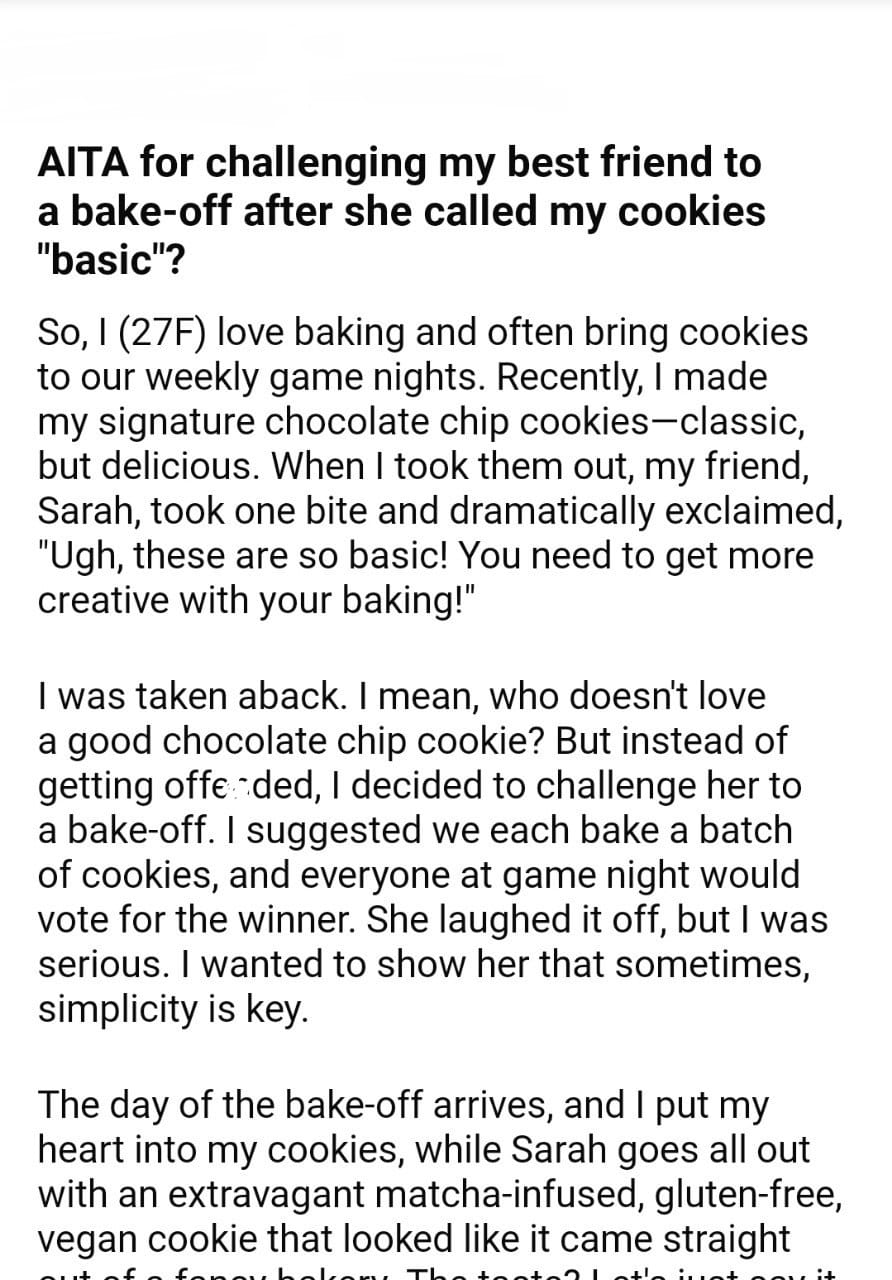 AITA for my best friend to a bake-off - DJOTD.com