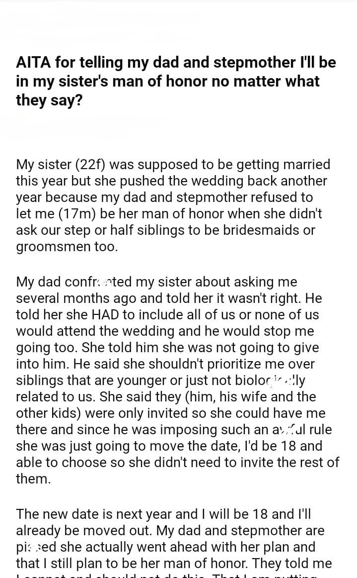 Aita For My Dad And Stepmother Ill Be In My Sisters