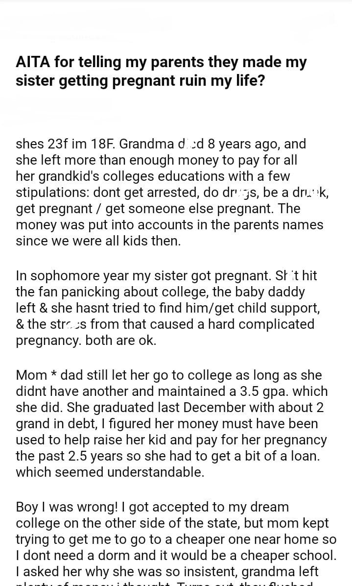 AITA for my parents they made my sister – DJOTD.com