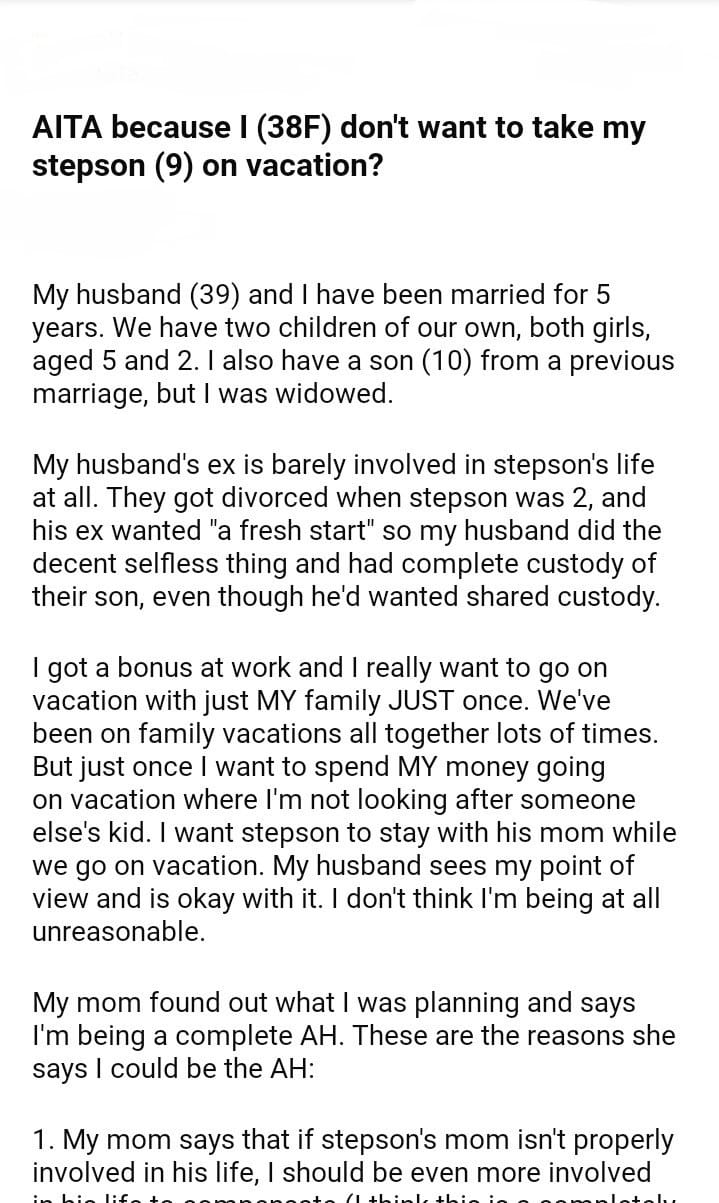 Aita For My Stepson 9 On Vacation