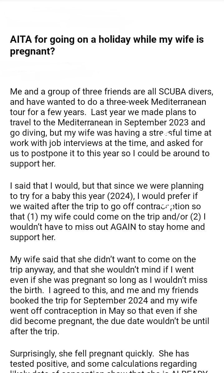 Aita For Holiday While My Wife Is Pregnant