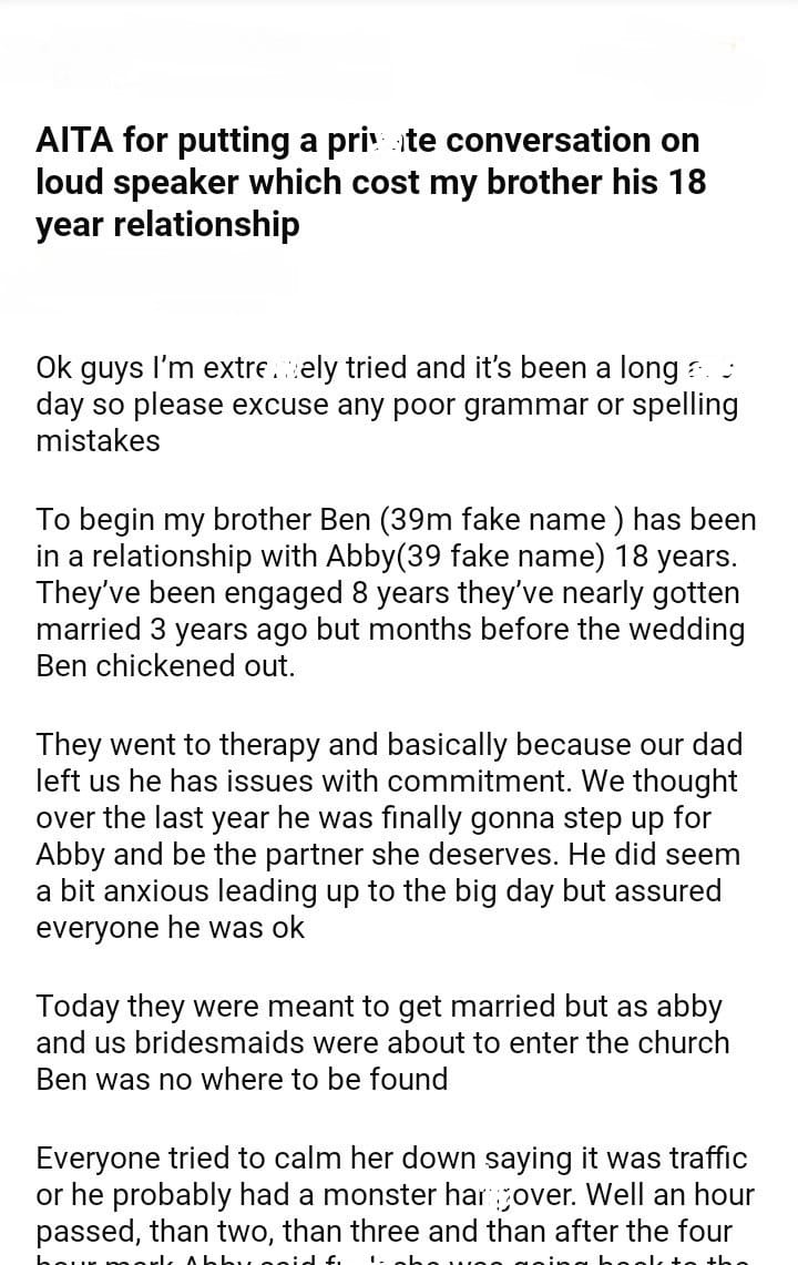 AITA for a conversation on speaker which cost my brother – DJOTD.com