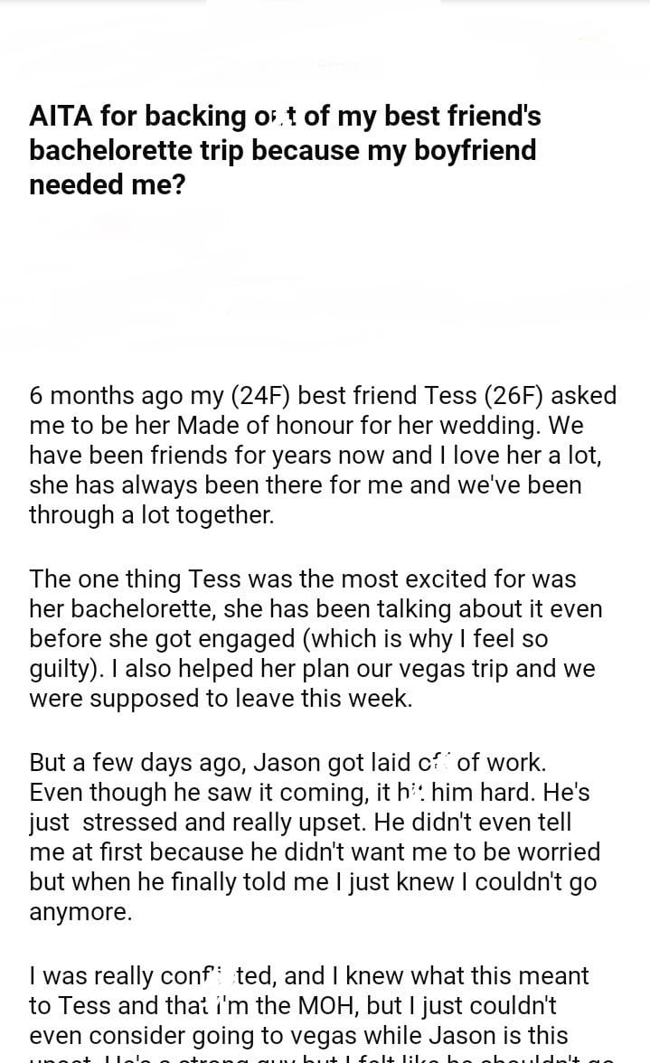 AITA for best friend’s bachelorette trip because my boyfriend needed me? – DJOTD.com