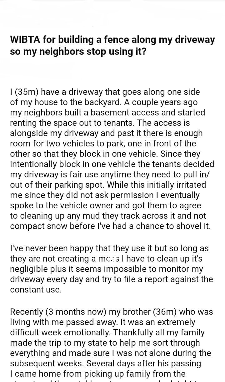 WIBTA for a fence along my driveway – DJOTD.com