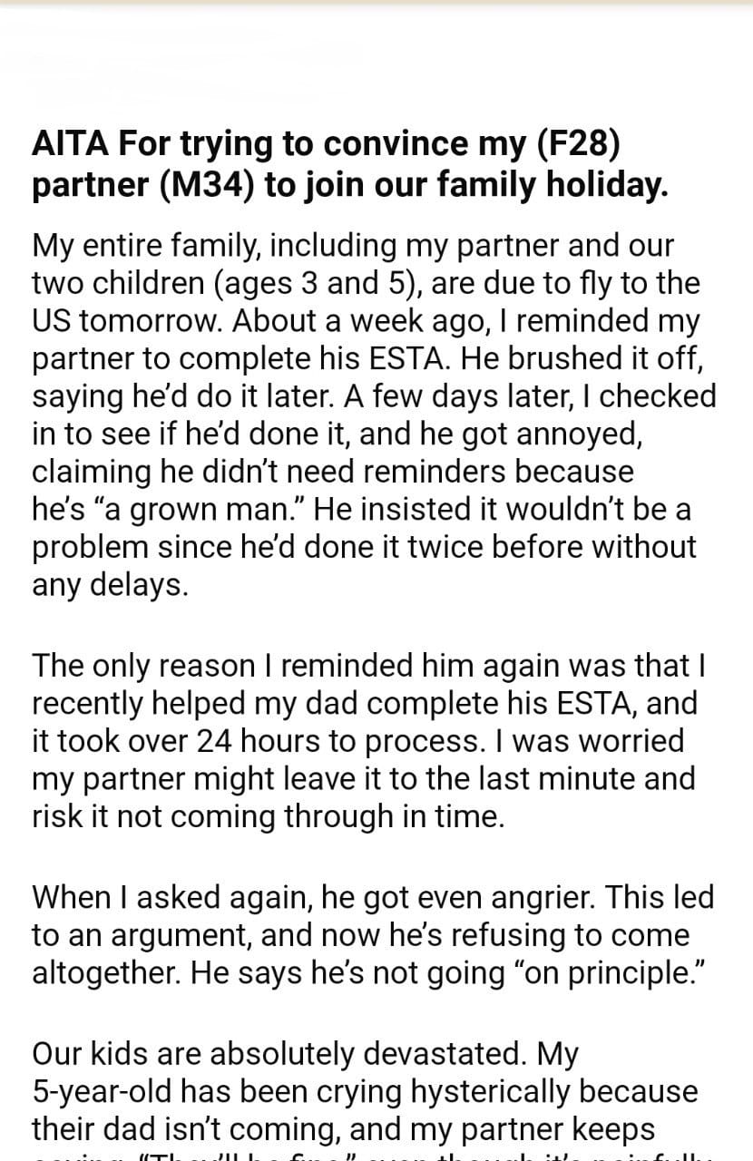 AITA For my partner on our family holiday. – DJOTD.com