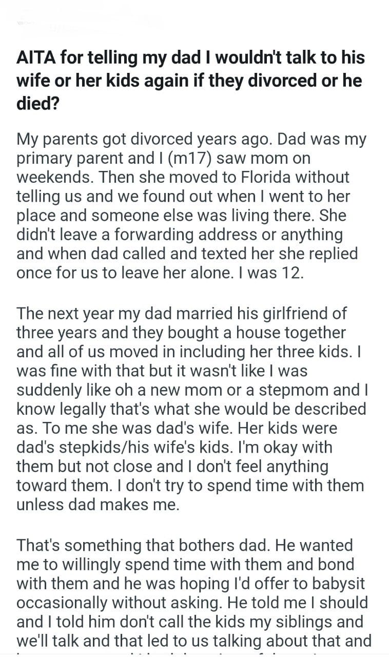 Aita For Telling My Dad